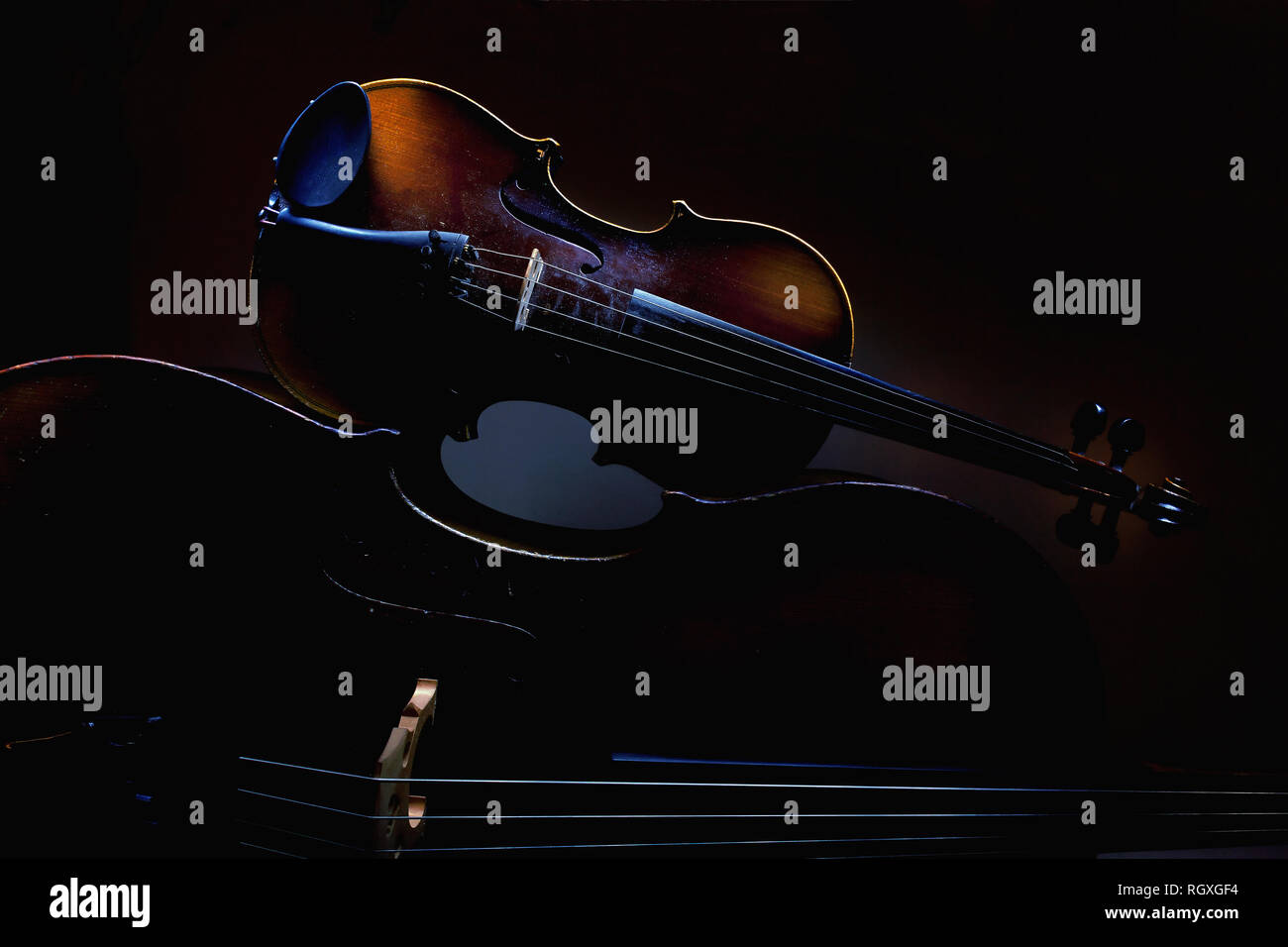 Details of old violin and cello, accentuated shapes and textures Stock ...