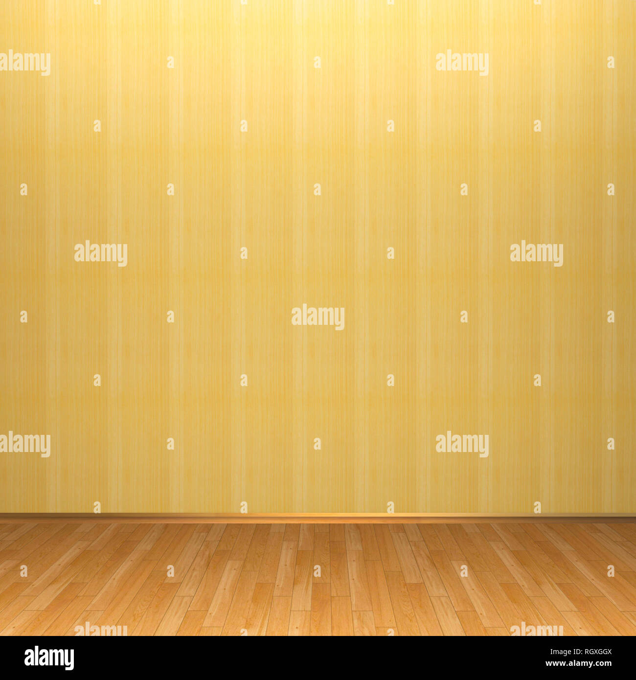 3d illustration interior rendering of yellow wooden wall and parquet ...