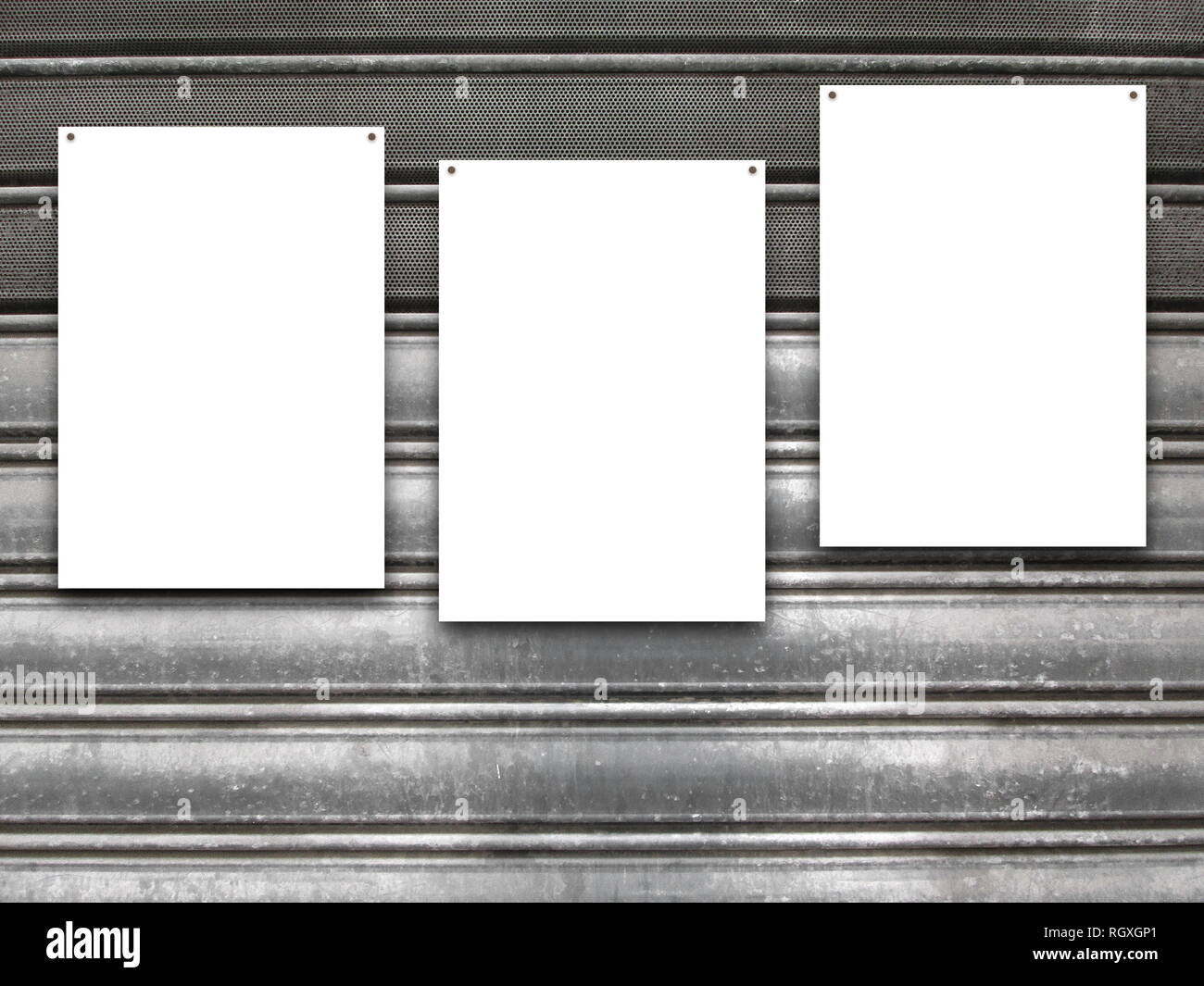 Three nailed blank frames on gray rusty metal shutter background Stock ...