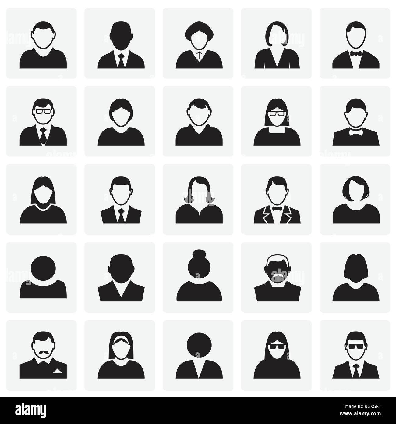 Profile icons set on squares background for graphic and web design ...