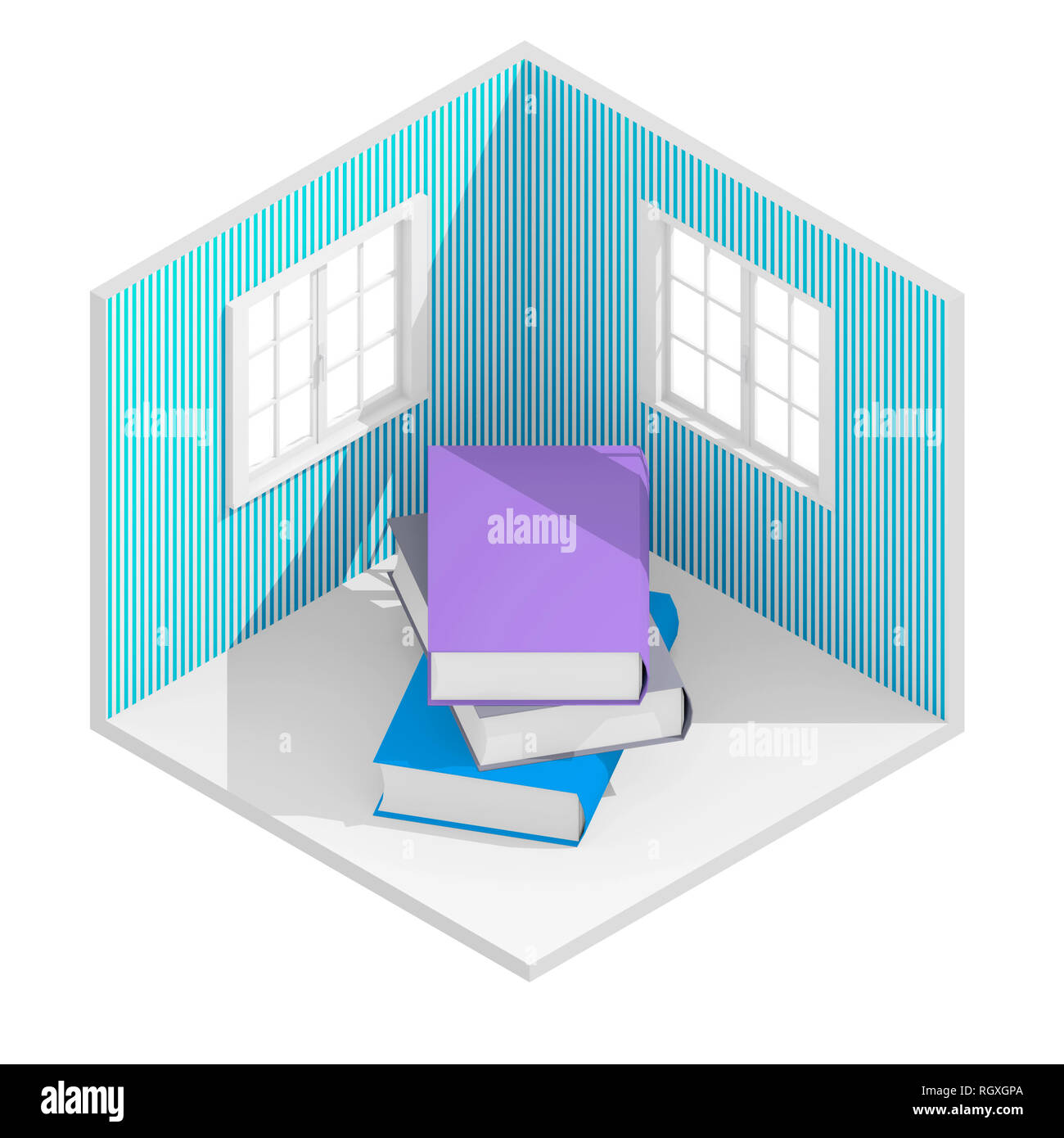 3d isometric rendering illustration of colored books Stock Photo - Alamy