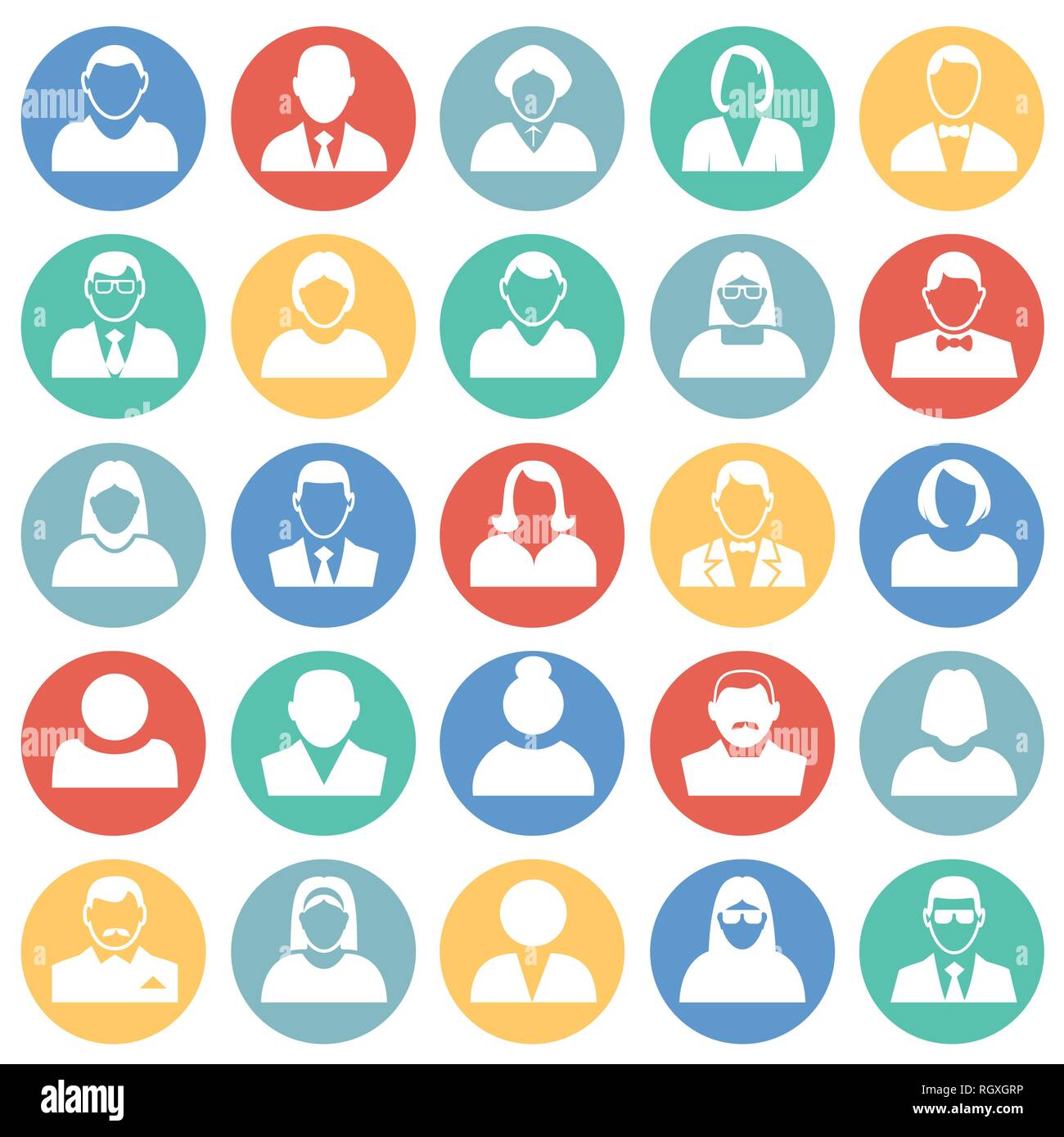 Profile icons set on color circles white background for graphic and web ...