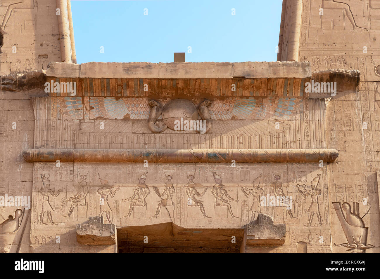 Sculpture and wall relief of the temple of edfu hi-res stock ...