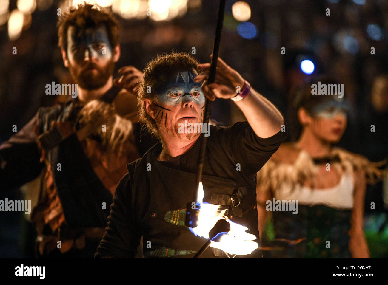 Members of PyroCeltica during a torch lit walk Featuring: Pyroceltica ...