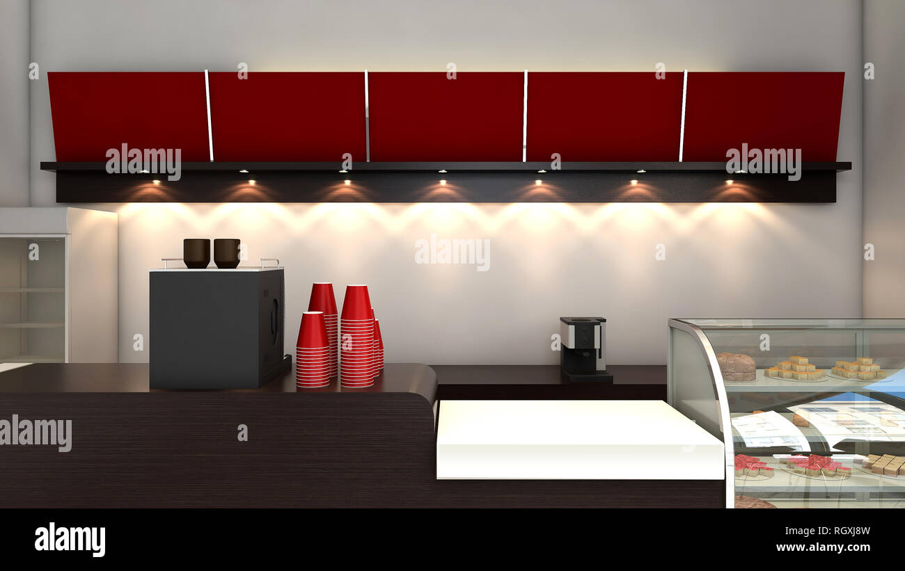 3D render of bright coffee shop interior Stock Photo - Alamy