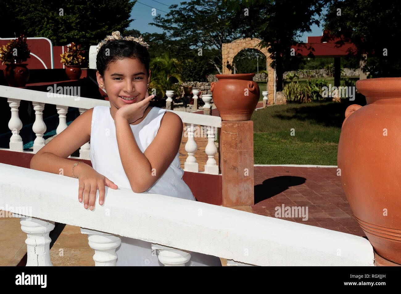 MERIDA, YUC/MEXICO - NOV 18, 2017: Portrait of girl at a family party ...