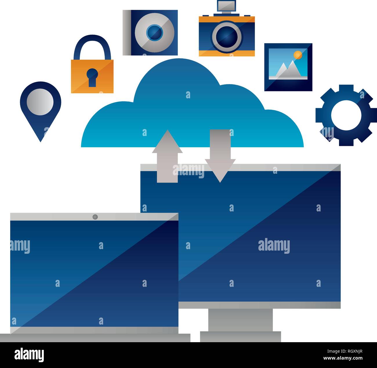 cloud computing monitor laptop upload download Stock Vector Image & Art ...