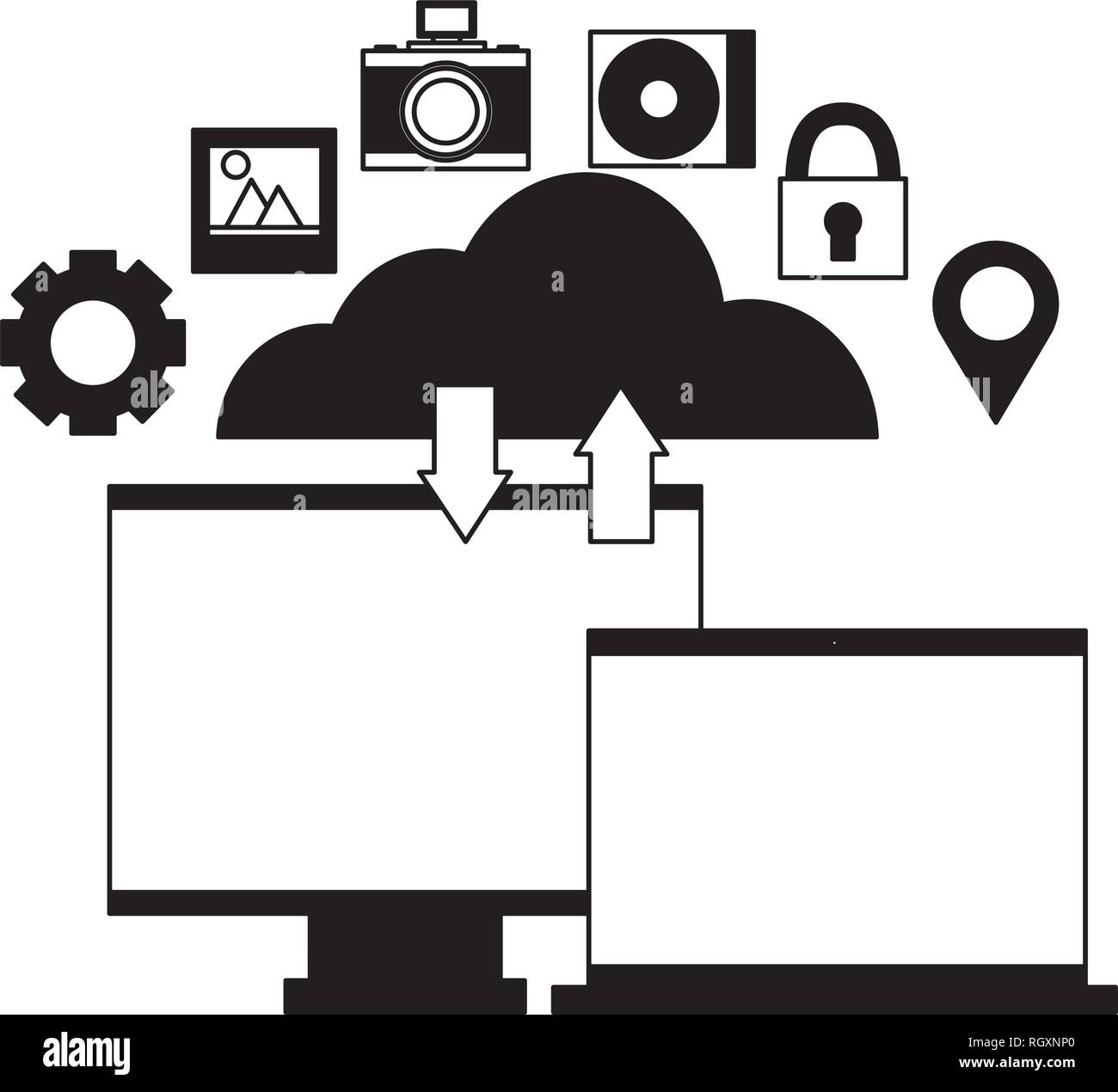 cloud computing monitor laptop upload download Stock Vector Image & Art ...
