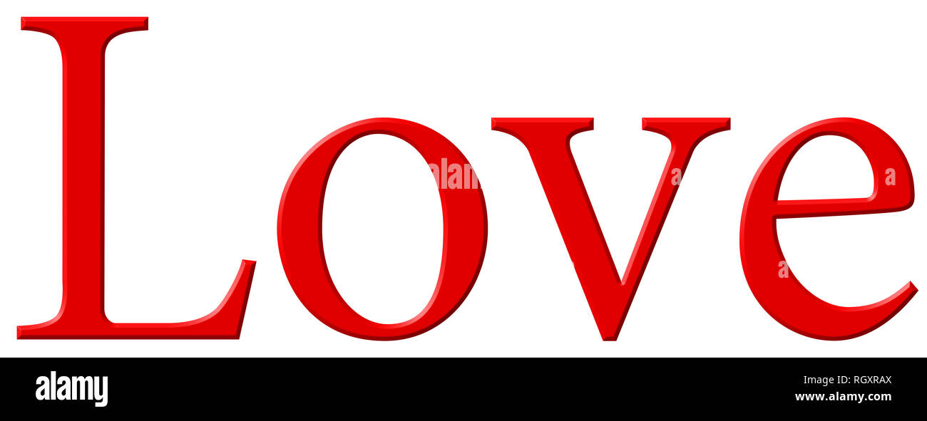 Word love, set of red letters isolated on white background, 3d ...