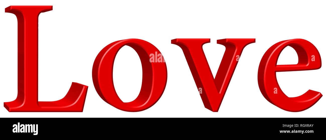 Word love, set of red letters extrusion perspective on left, isolated ...