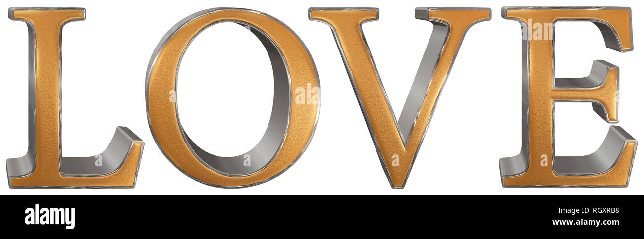 Word love, set of letters in uppercase, imitation texture of gold and ...