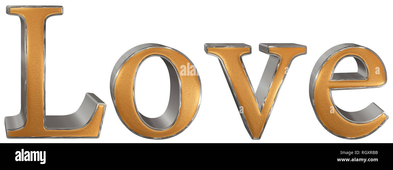 Word love, set of letters, imitation texture of gold and silver ...