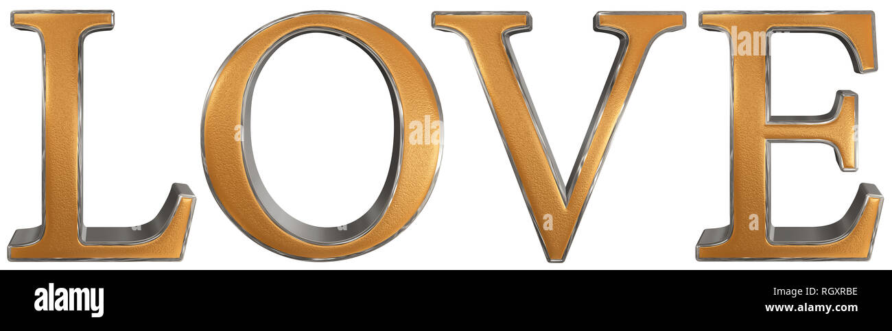 Word love, set of letters in uppercase, imitation texture of gold and ...