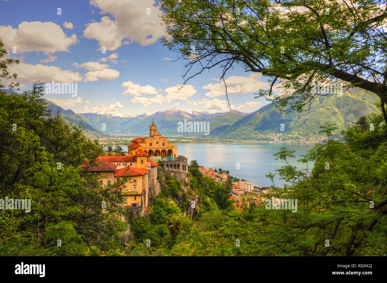 Church Madonna del Sasso on the Mountain with a Lake Maggiore and ...