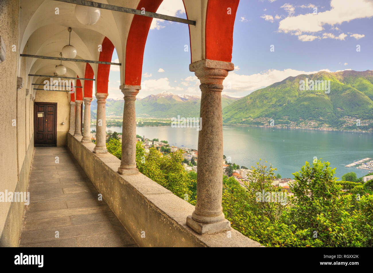 Panoramic View over a Lake Maggiore and Snow-capped Mountain and Arches ...