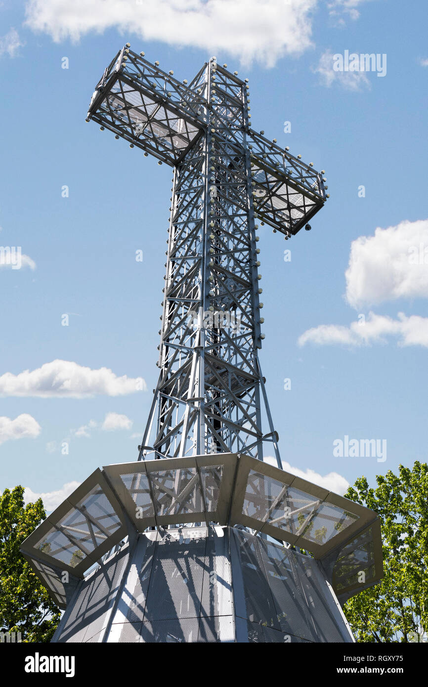 The metal cross on the top of Mount Royal in Montreal city Stock Photo ...