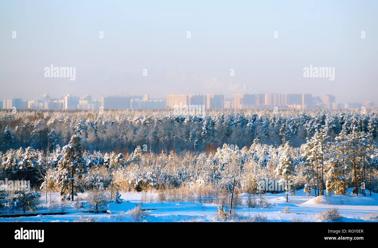 Winter view from the height of the residential complex New Okhta ...