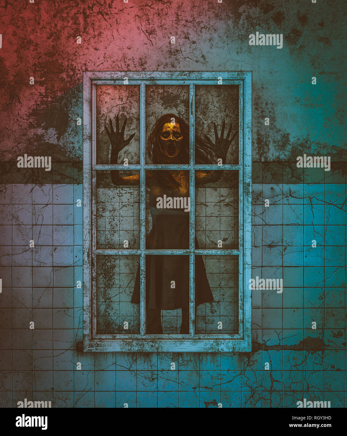 Ghost woman behind the windows,3d illustration Stock Photo - Alamy