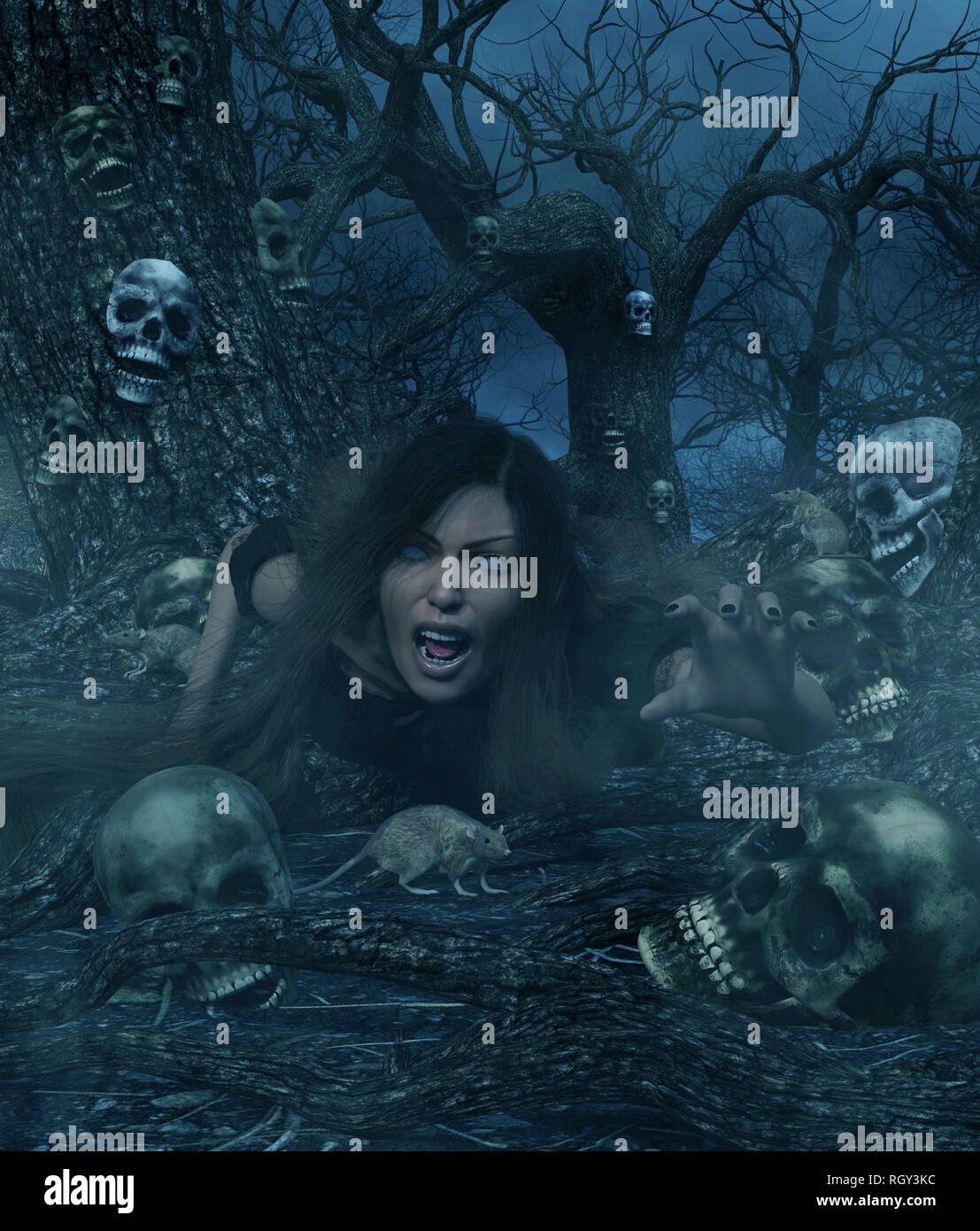 Ghost woman in haunted forest,3d illustration Stock Photo - Alamy