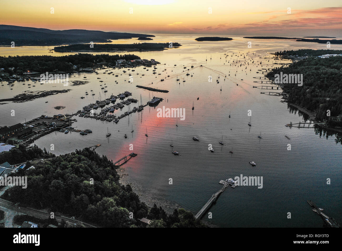 Aerial sunset ocean harbor boats hi-res stock photography and images ...