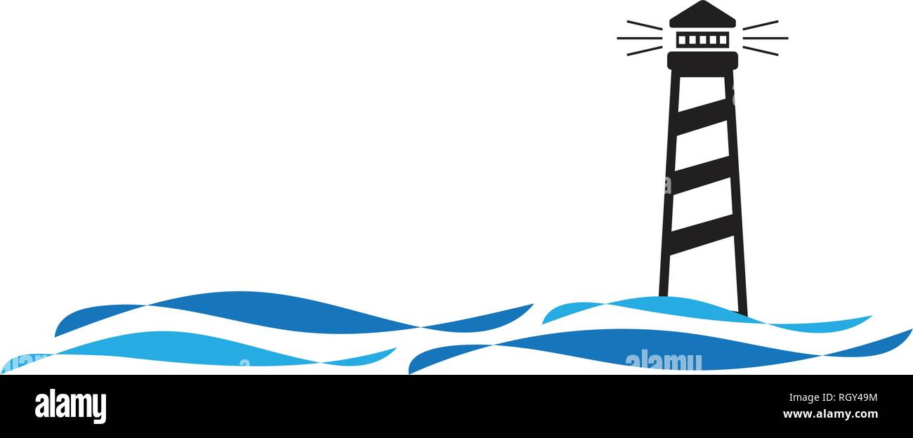 Vector of lighthouse logo with wave on beach template Stock Vector ...