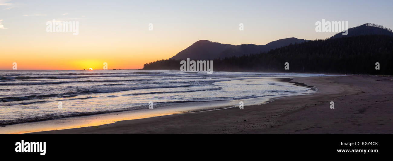 Beautiful sandy beach on the Pacific Ocean Coast during a vibrant ...