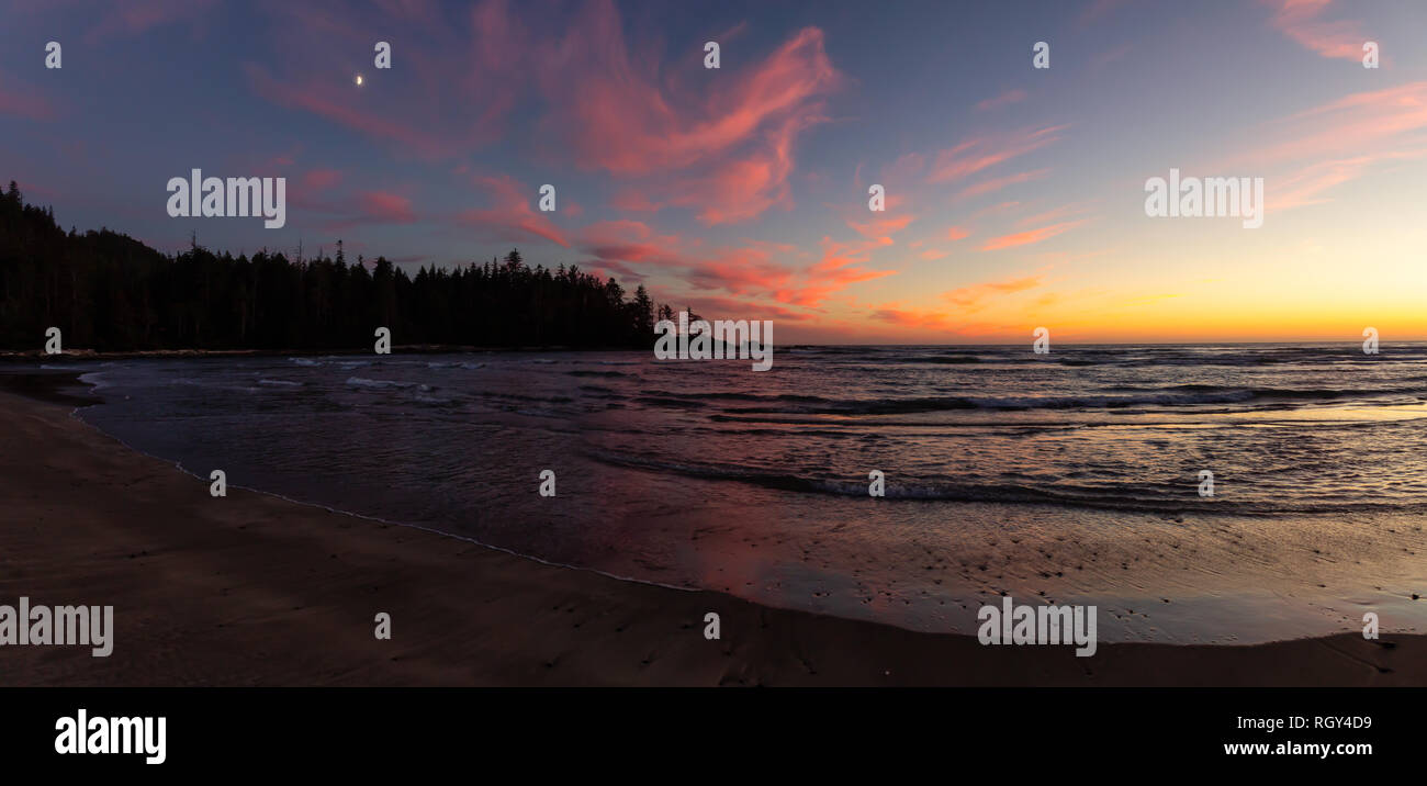 Beautiful sandy beach on the Pacific Ocean Coast during a vibrant ...