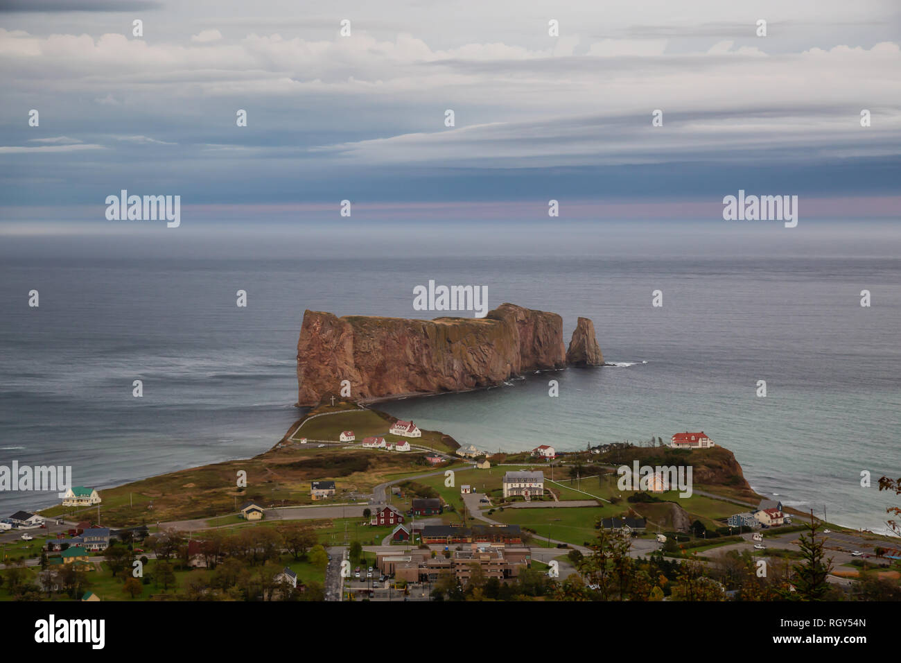 Aerial view of a beautiful modern town on the Atlantic Ocean Coast ...