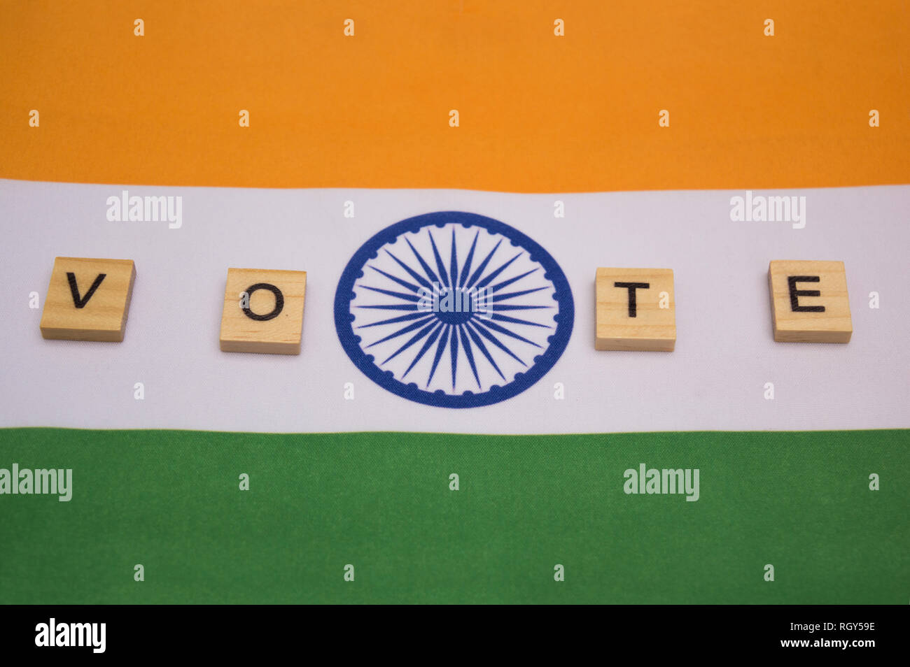 Indian election, wooden letters on indian flag showing of voting ...