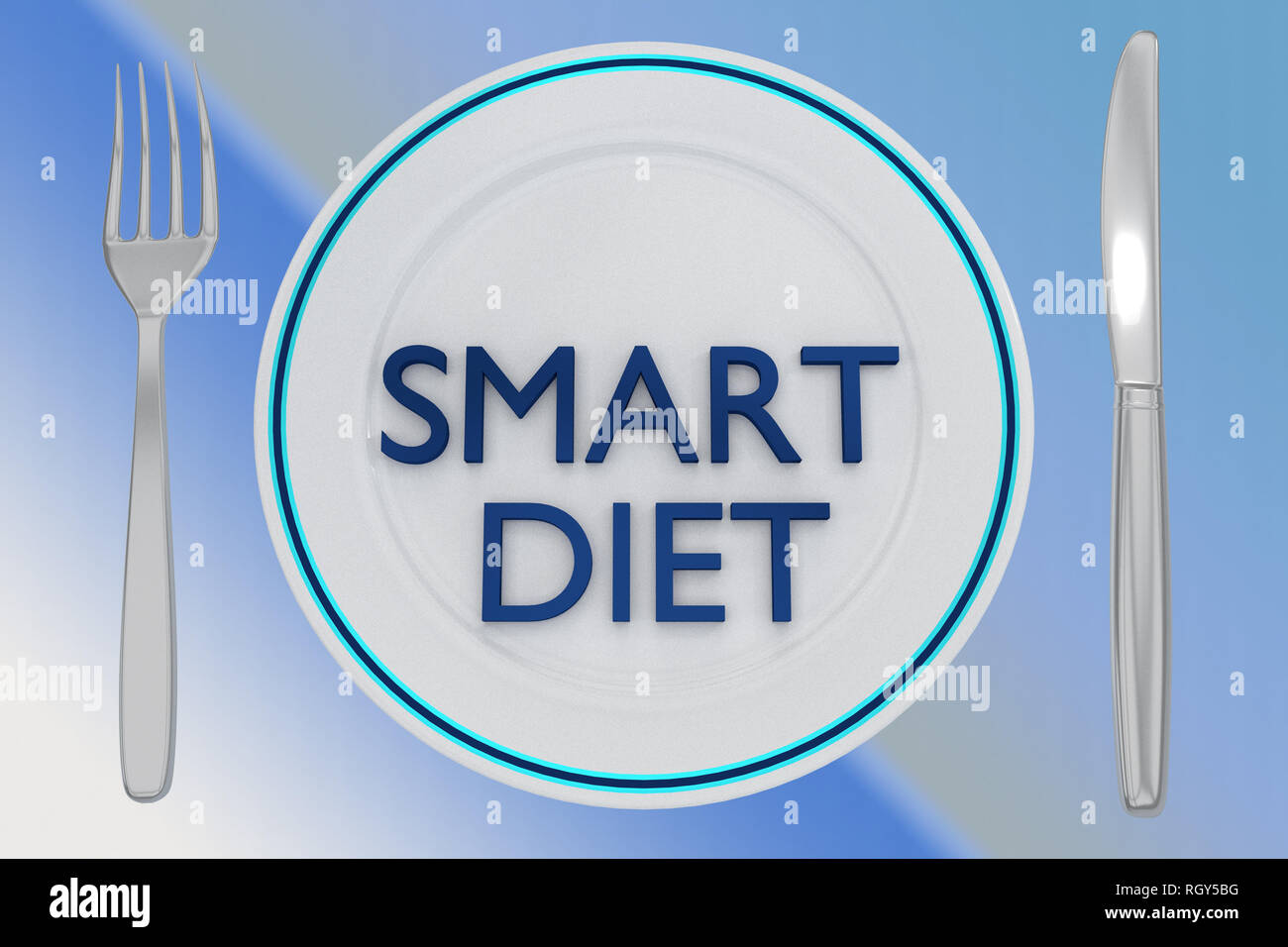 3D illustration of SMART DIET title on a white plate, along with silver ...