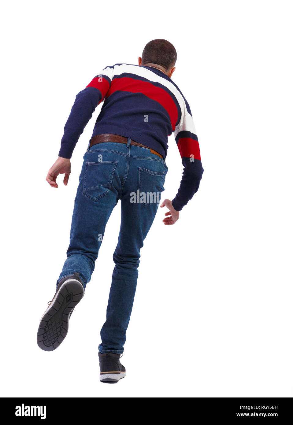 Back view of a running man in sweater. backside view of person. Rear ...