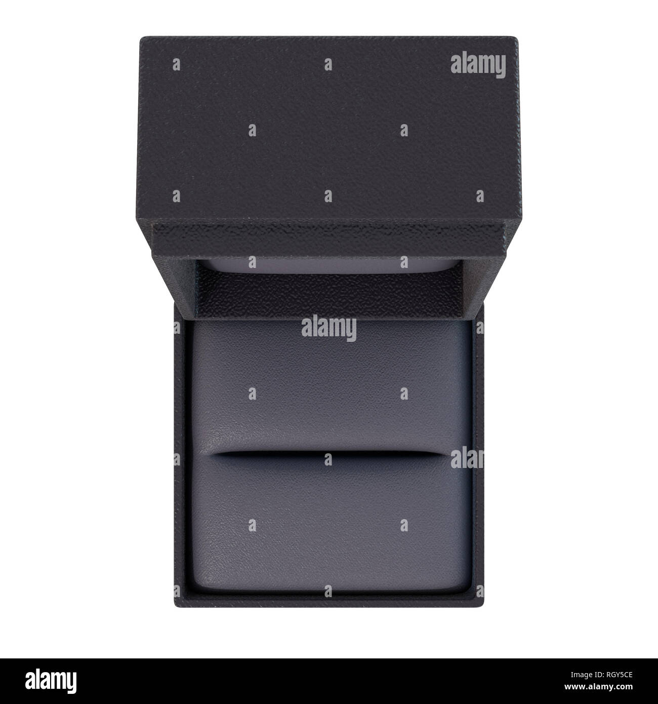 An open empty cube shaped black ring box on an isolated white ...