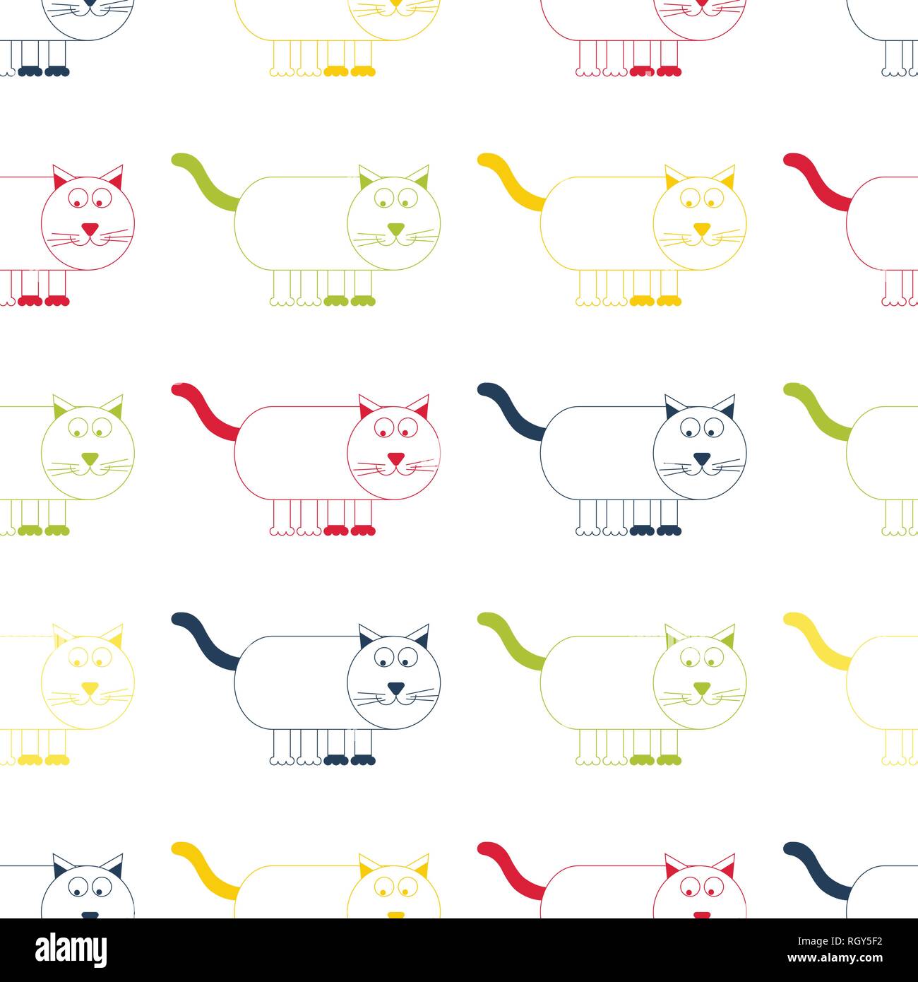 Vector colorful cute cartoon cat repeat seamless pattern. Blue, pink ...