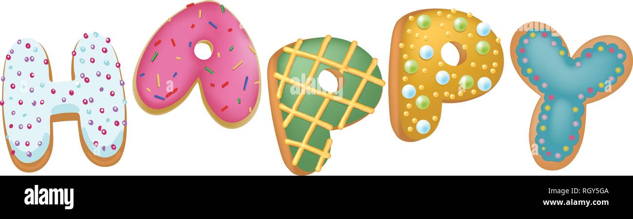 Mixed color donut Happy insignia, Top view, For Bakery shop Present ...