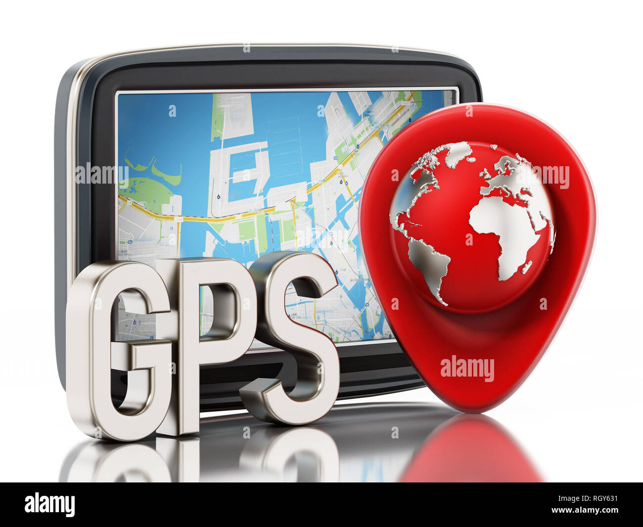 GPS Global Positioning System and globe isolated on white background ...