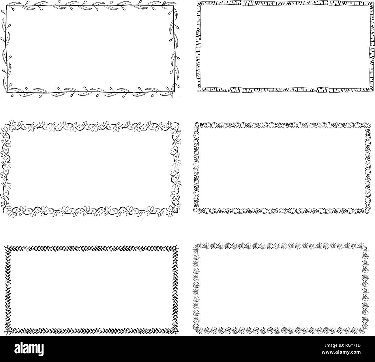 set of hand-drawn doodle frames. Sketch borders Stock Vector Image ...