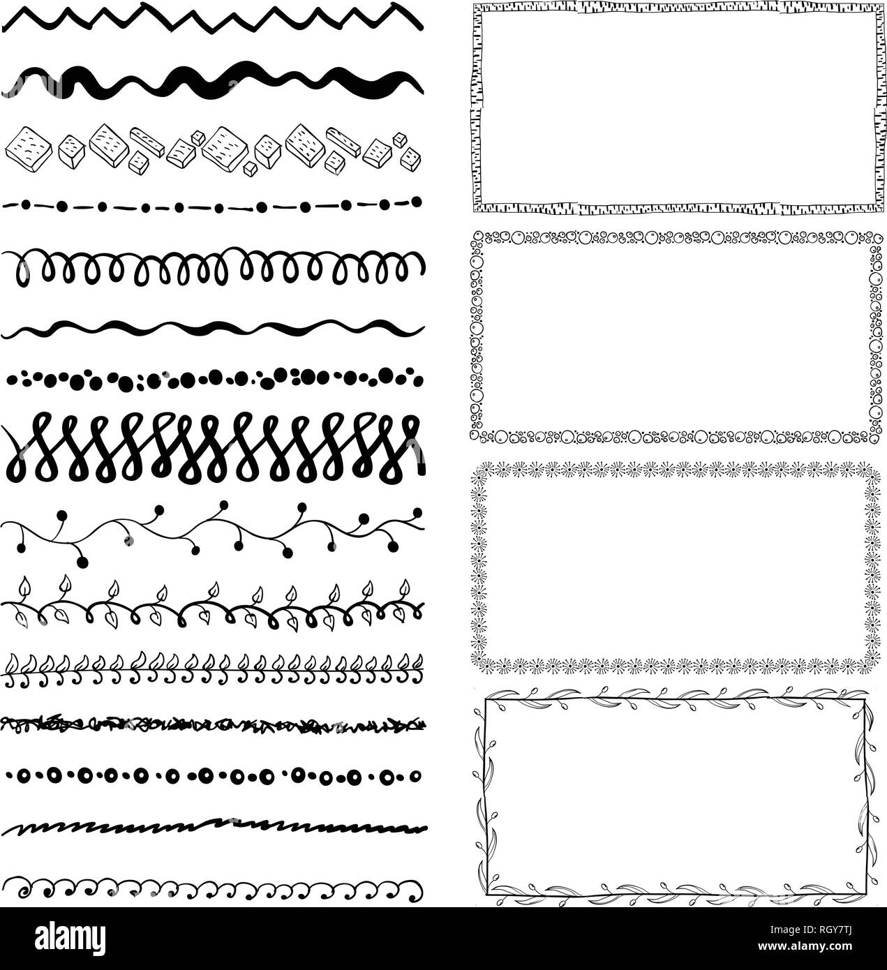 set of hand-drawn doodle frames. Sketch borders Stock Vector Image ...