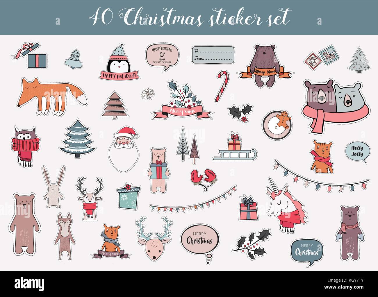 colorful christmas and winter sticker set. vector illustration Stock ...