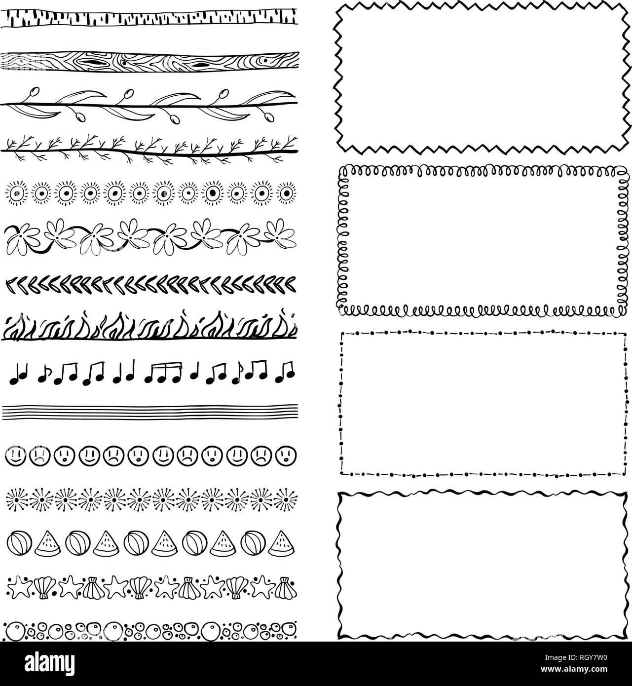 set of hand-drawn doodle frames. Sketch borders Stock Vector Image ...