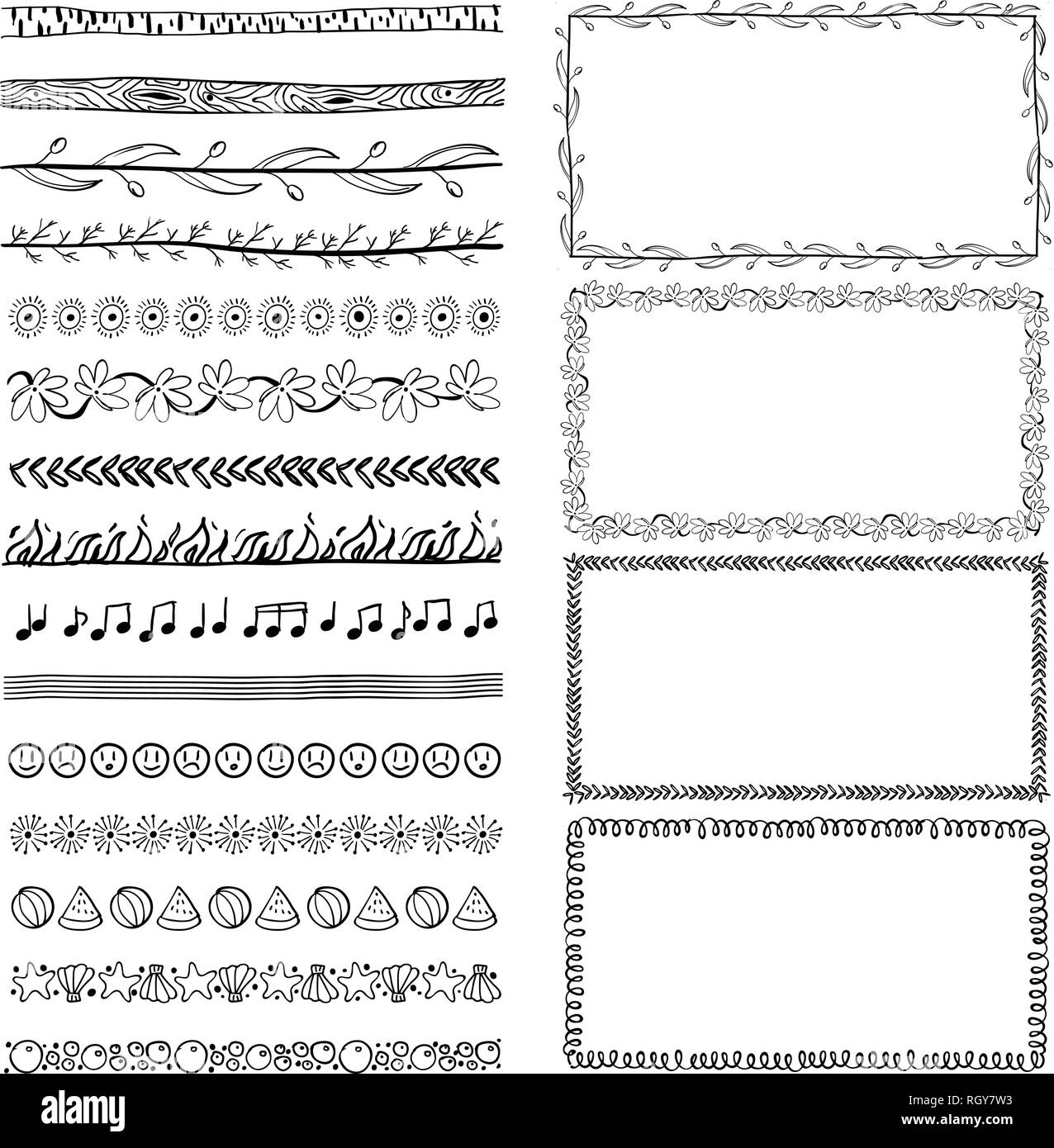 set of hand-drawn doodle frames. Sketch borders Stock Vector Image ...