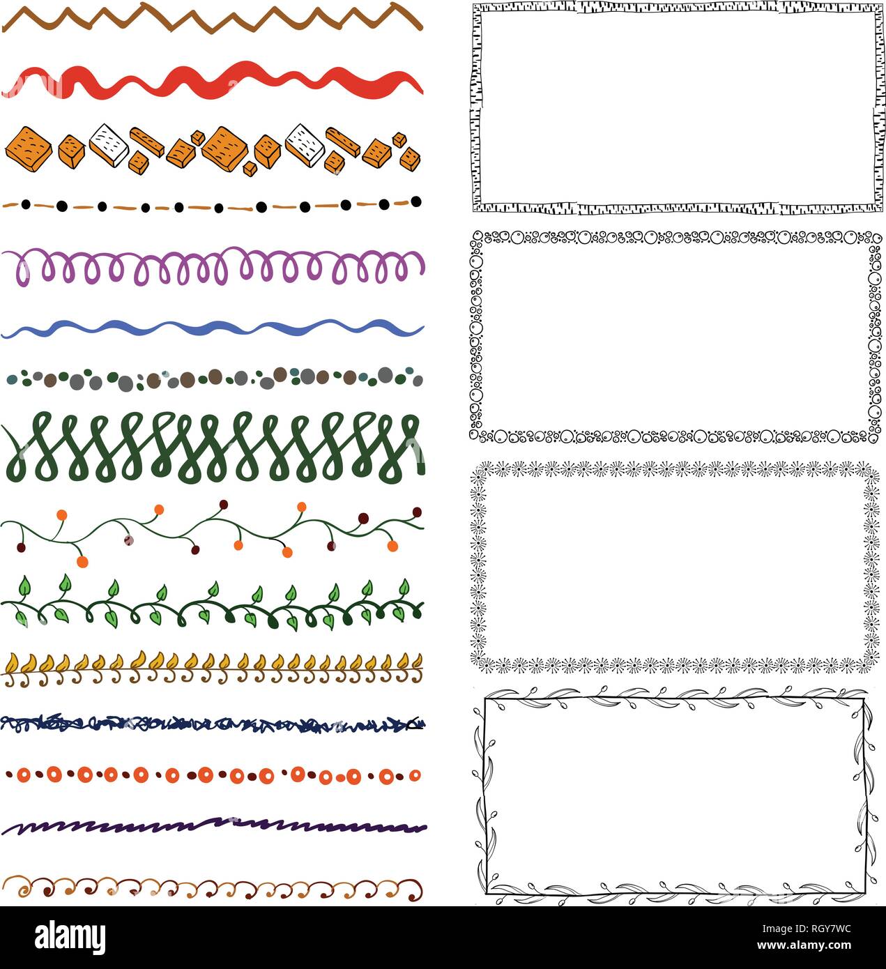 set of hand-drawn doodle frames. Sketch borders Stock Vector Image ...
