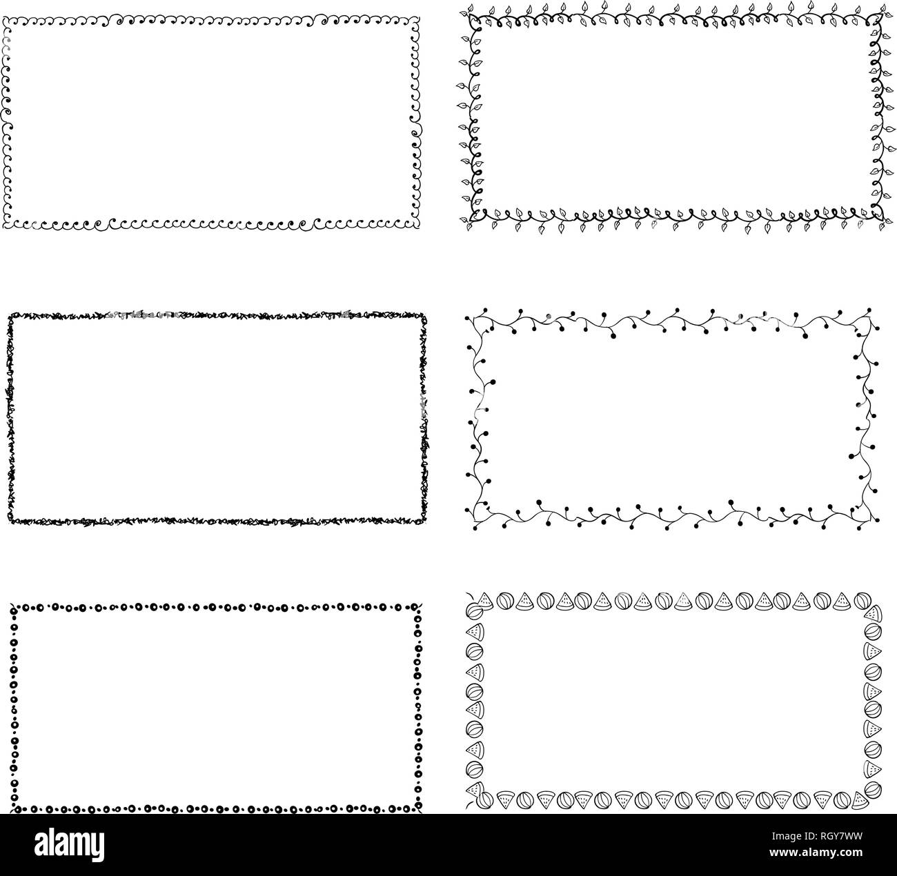 set of hand-drawn doodle frames. Sketch borders Stock Vector Image ...