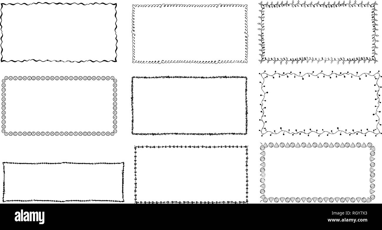 set of hand-drawn doodle frames. Sketch borders Stock Vector Image ...