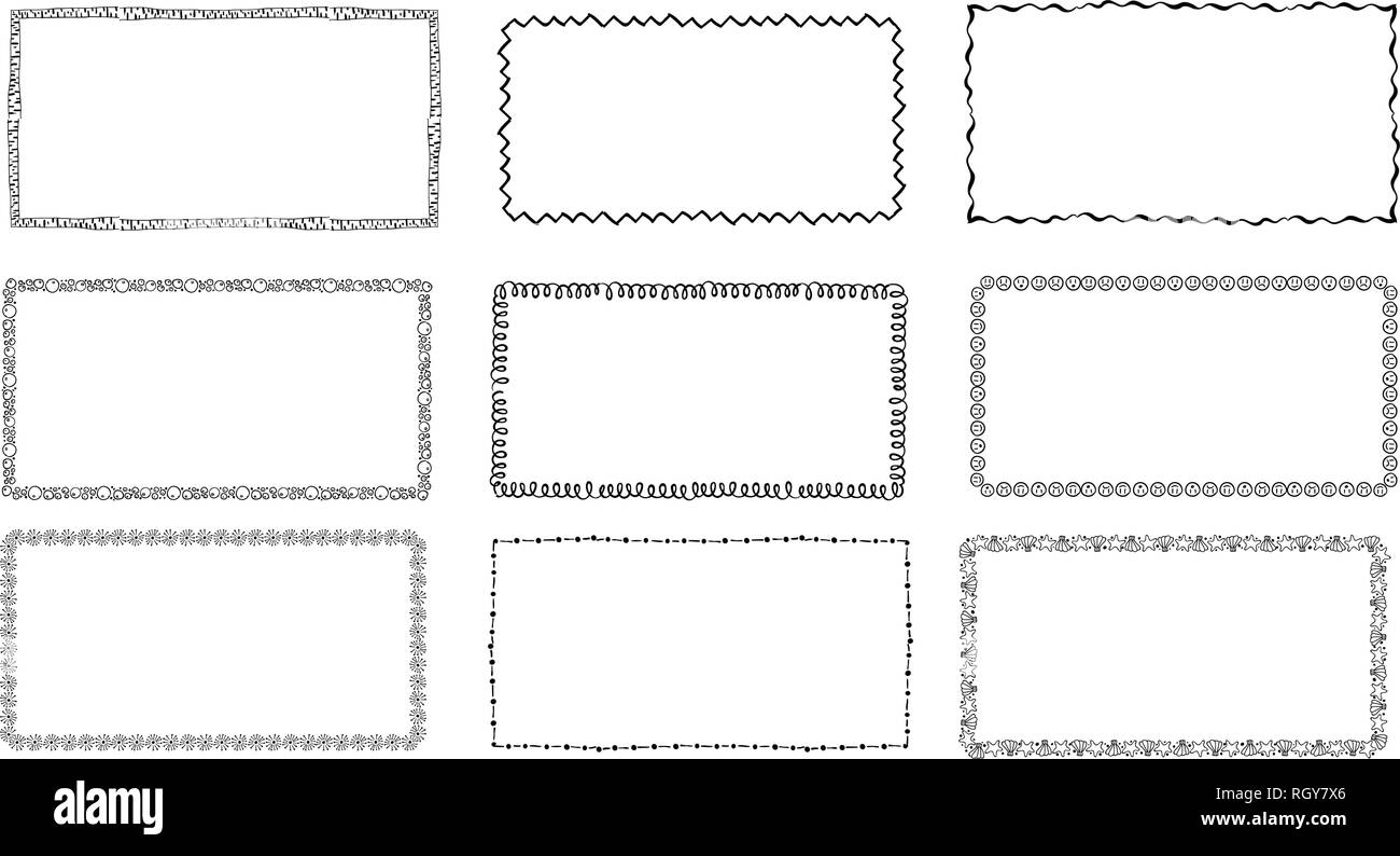 set of hand-drawn doodle frames. Sketch borders Stock Vector Image ...