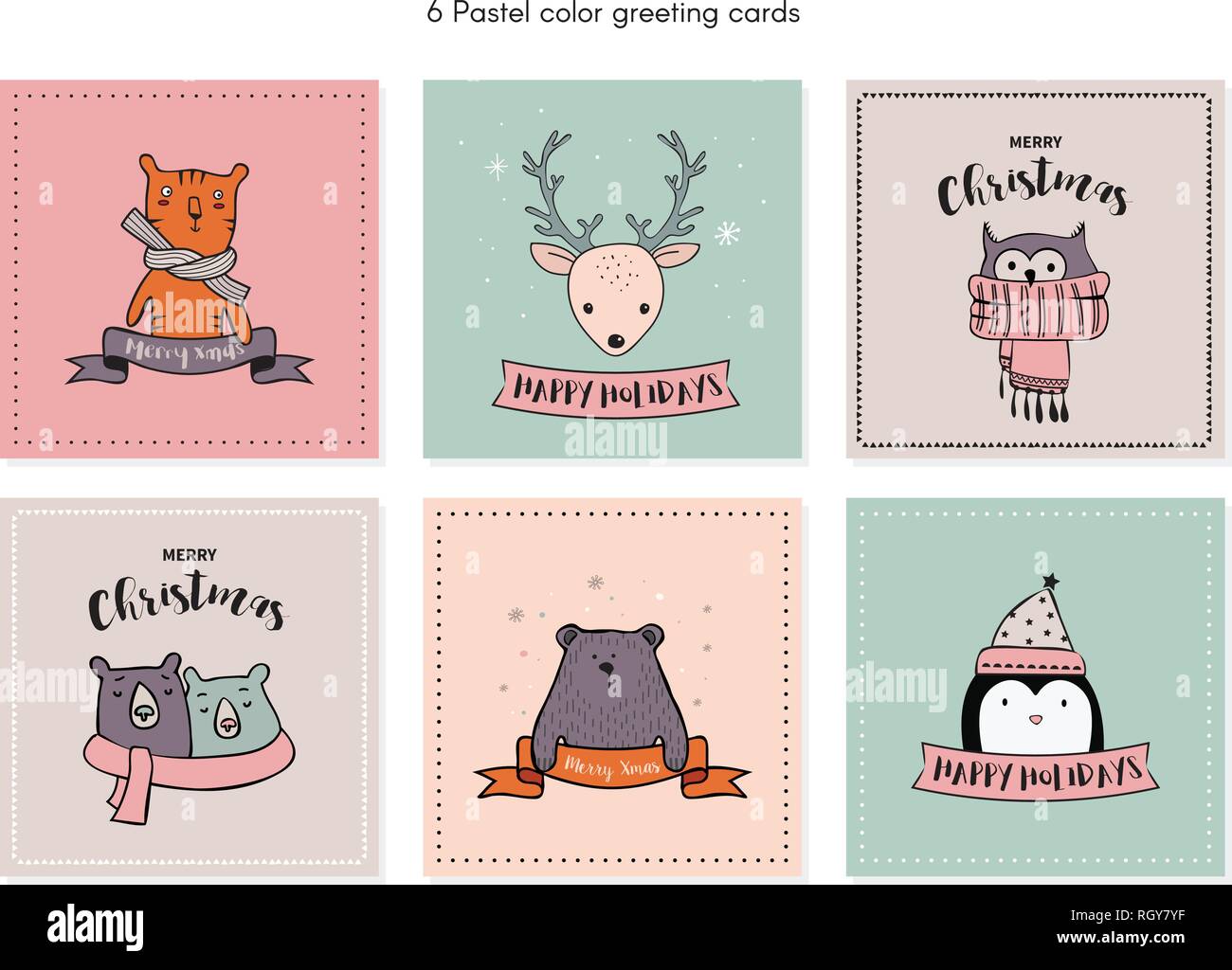 Christmas card set with winter animals. vector illustration Stock ...