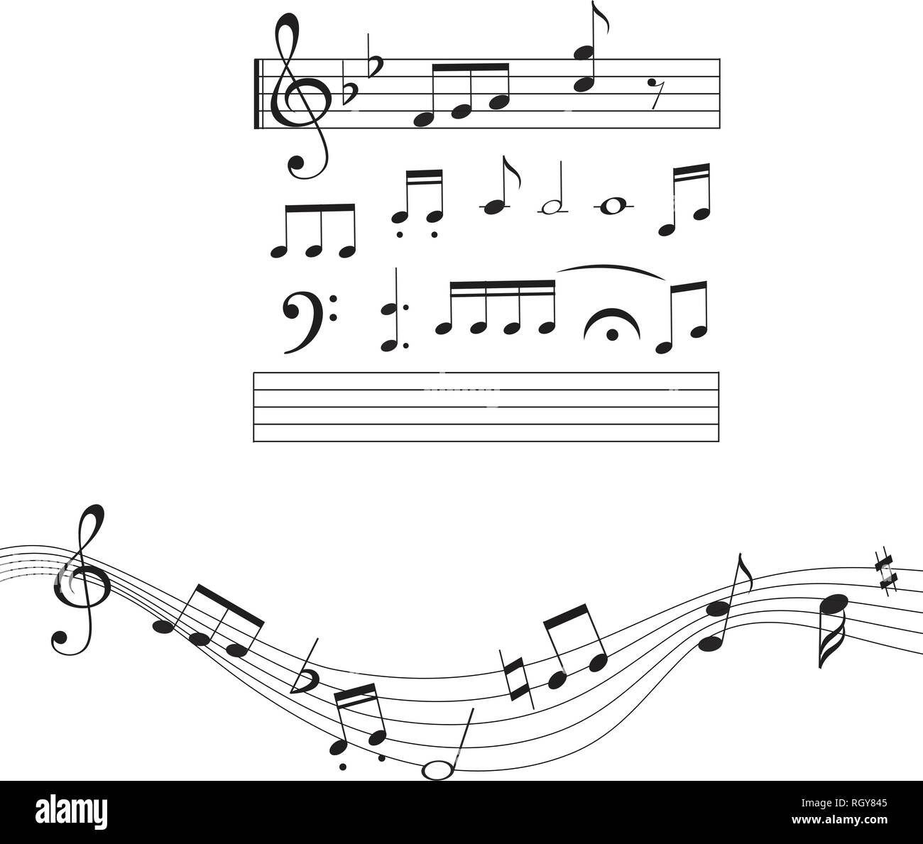 Music notes, musical design element set, isolated, vector illustration ...