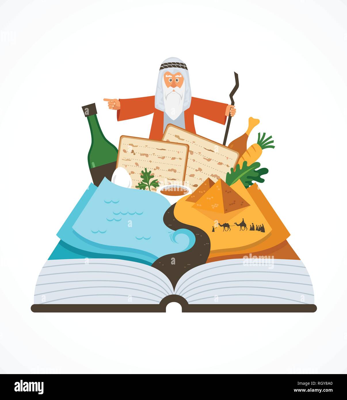 abstract passover story haggadah book over traditional food and Mozes ...