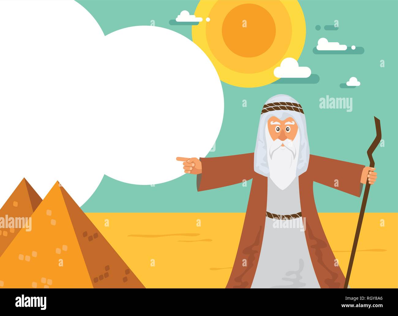 Moses from Passover story and Egypt pyramid landscape. vector ...