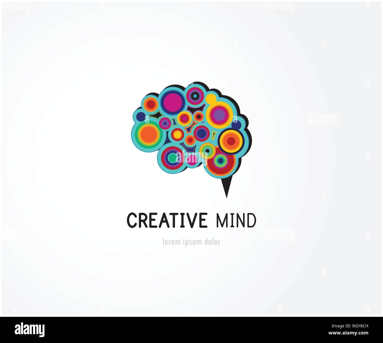 Creative, digital abstract colorful icon of human brain, mind, brain ...