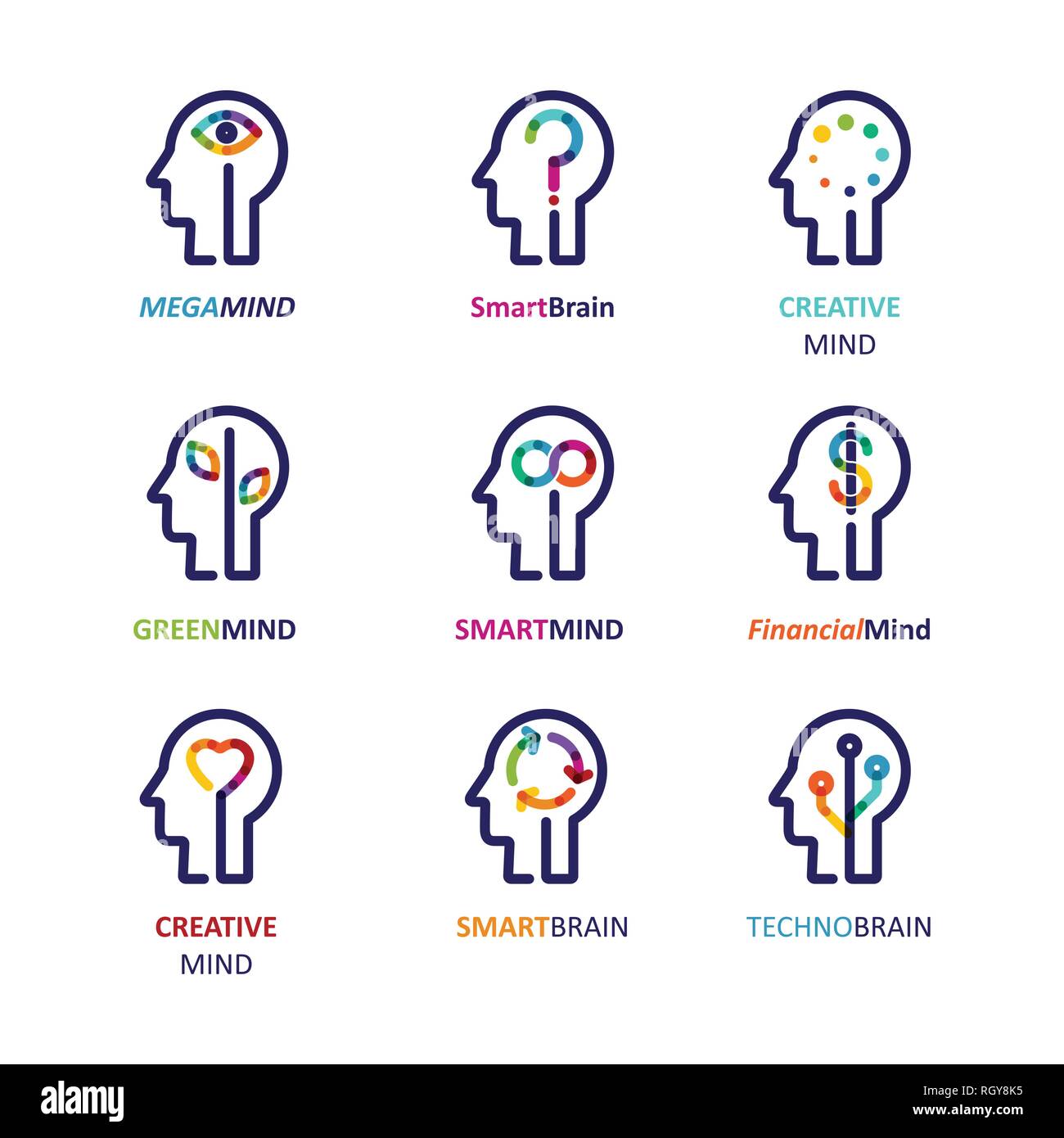 Brain, Creative mind, learning and design icon. Man head, people symbol ...